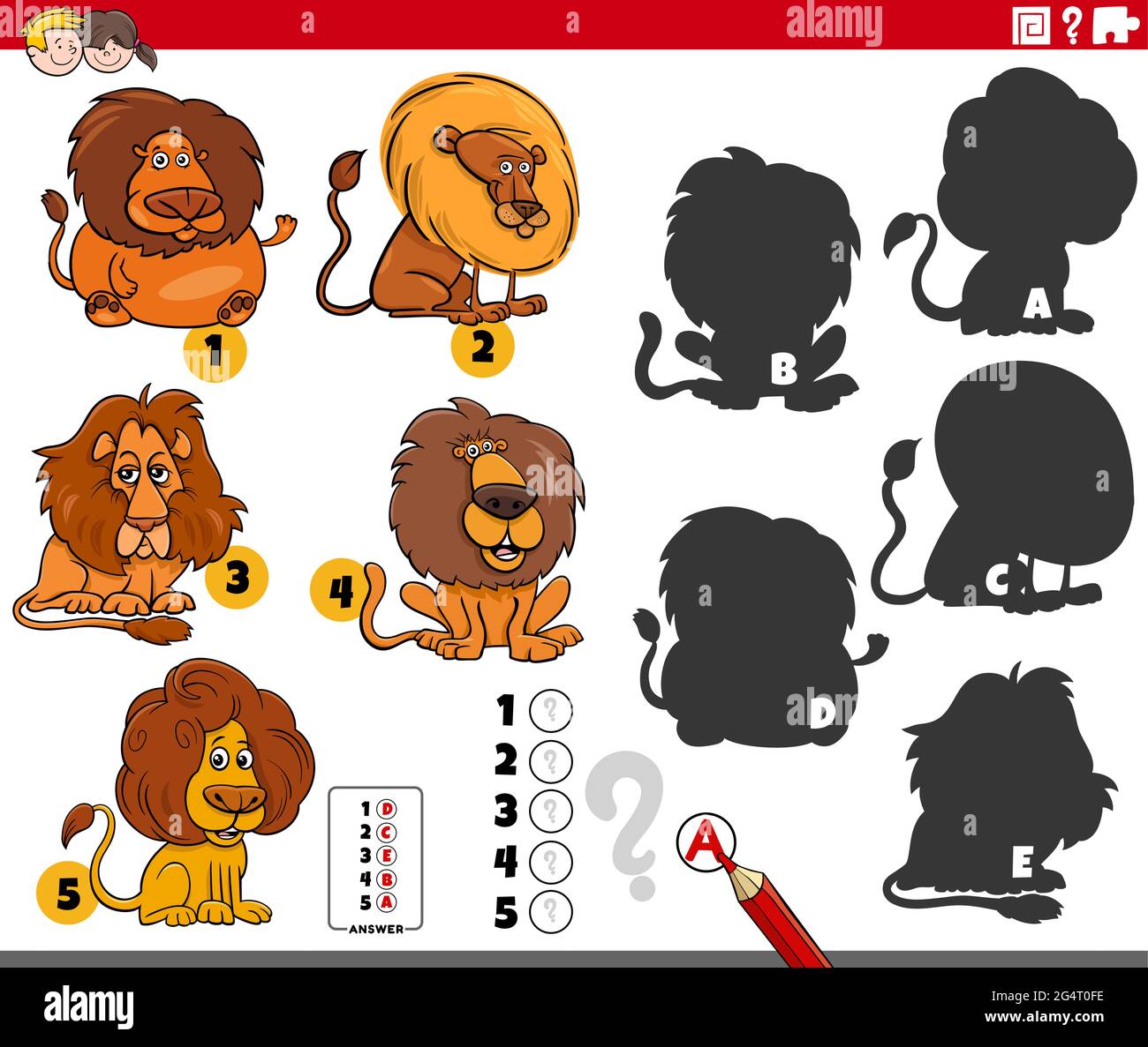 Cartoon illustration of finding the right shadows to the pictures ...