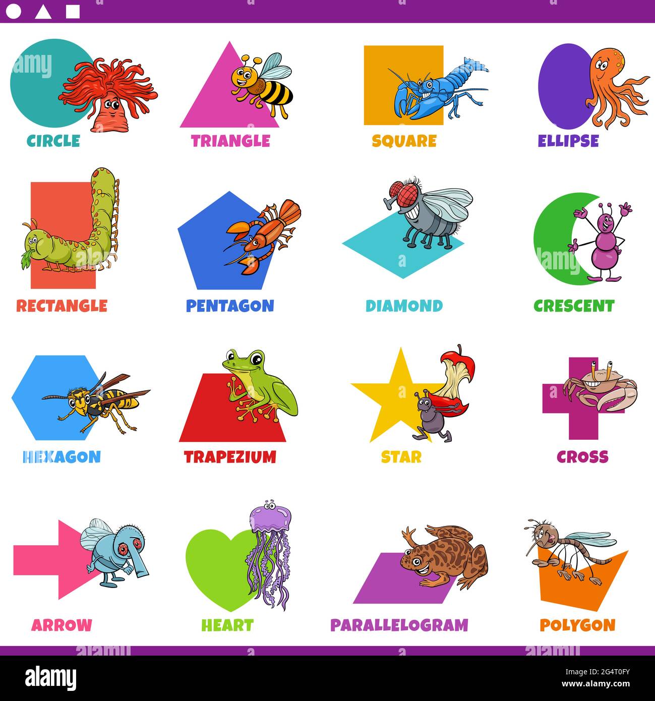 Educational cartoon illustration of basic geometric shapes with ...