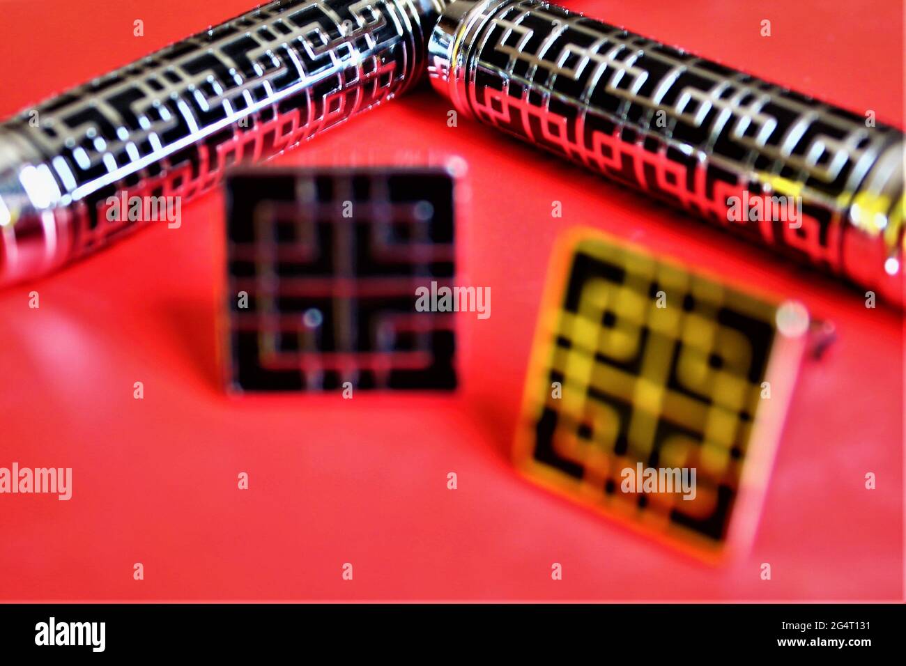 geometric shapes on red background Stock Photo - Alamy