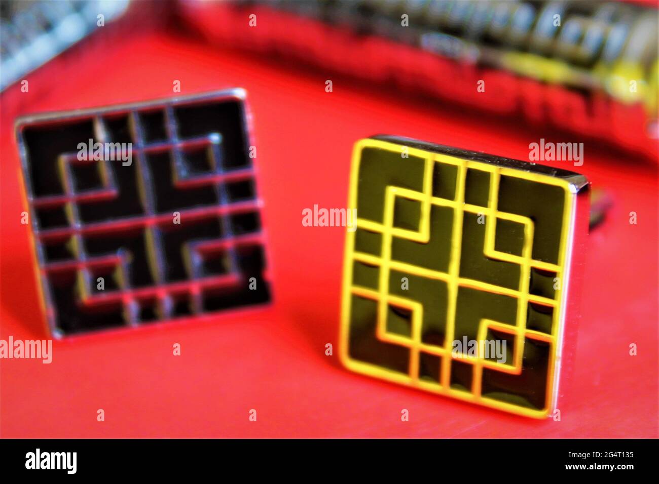 geometric shapes on red background Stock Photo - Alamy