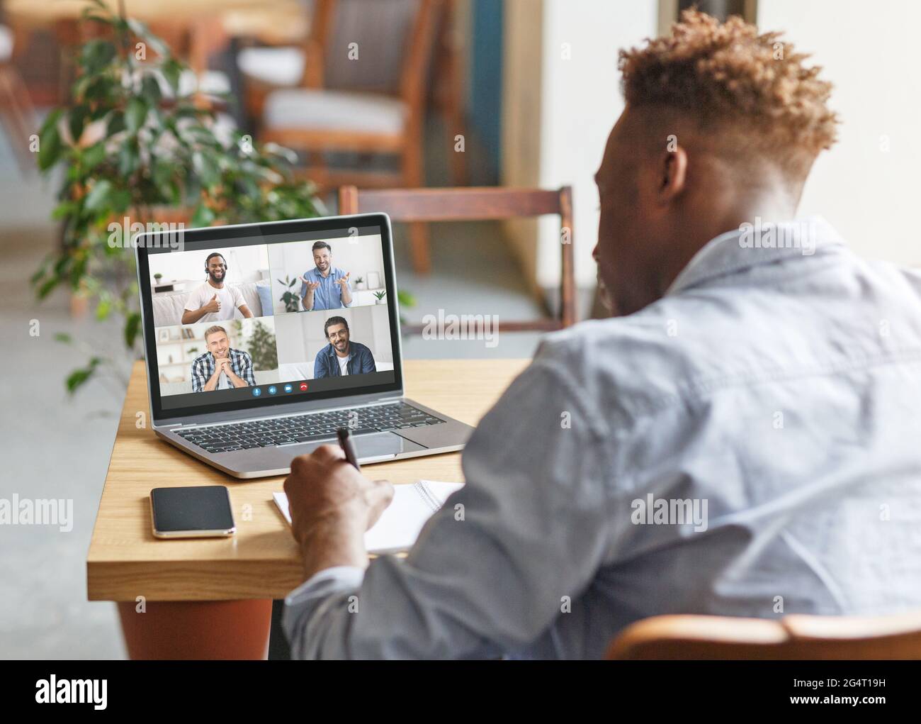 Zoom call with friends african american hi-res stock photography and ...