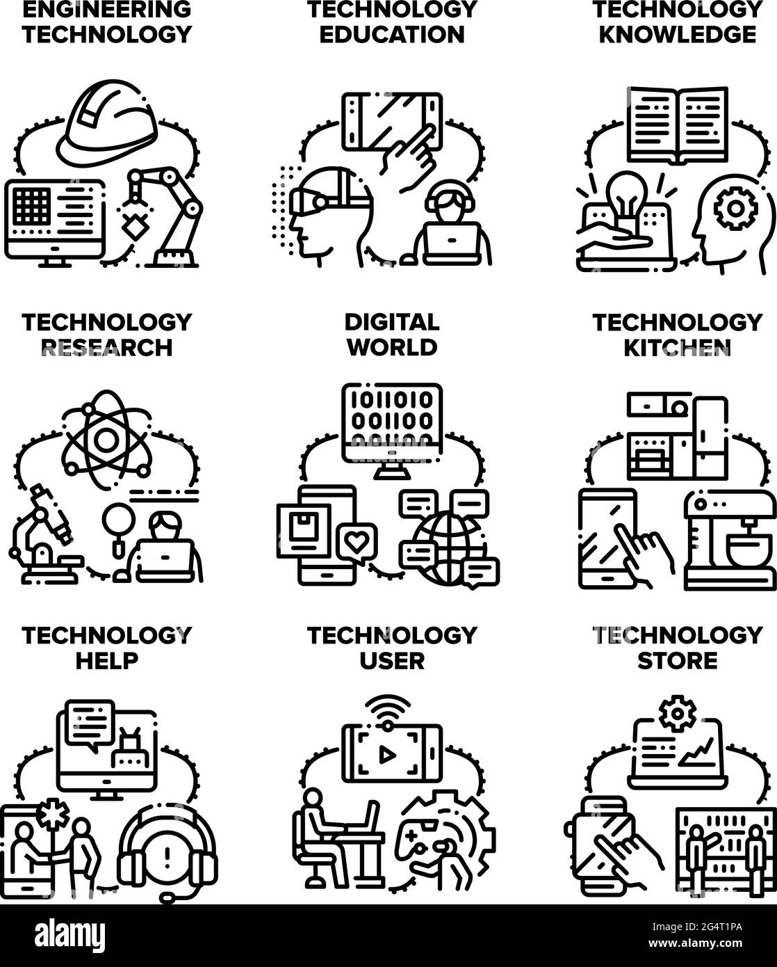 Technology Research Set Icons Vector Illustrations Stock Vector Image ...