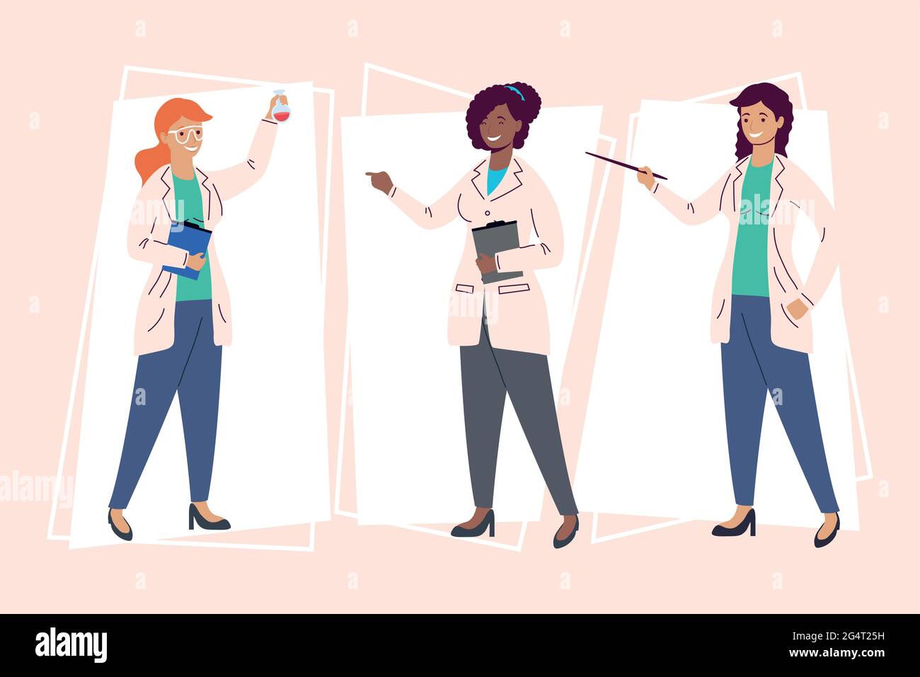 three laboratory female workers staff characters Stock Vector Image ...