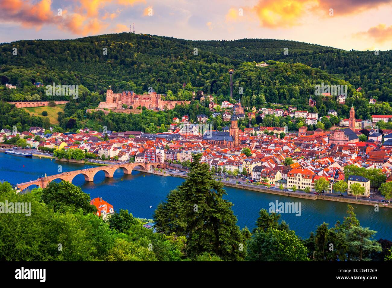 Landmark and beautiful Heidelberg town with Neckar river, Germany ...