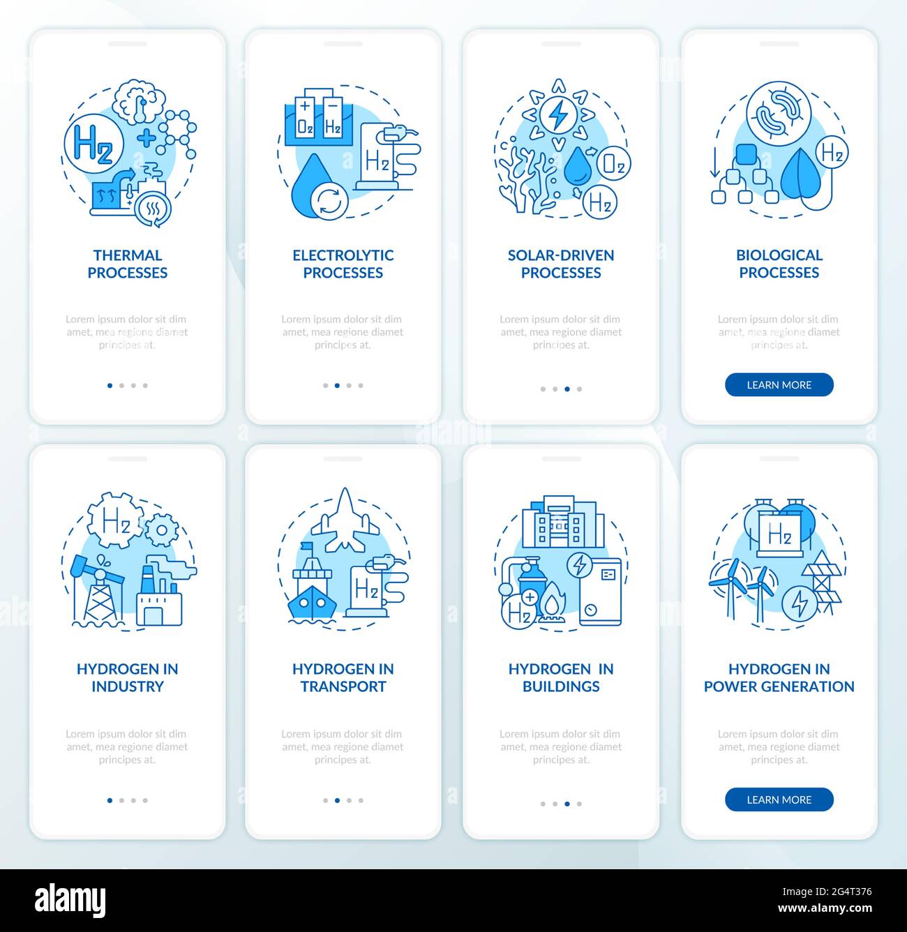 Hydrogen Production Onboarding Mobile App Page Screens Set Stock Vector
