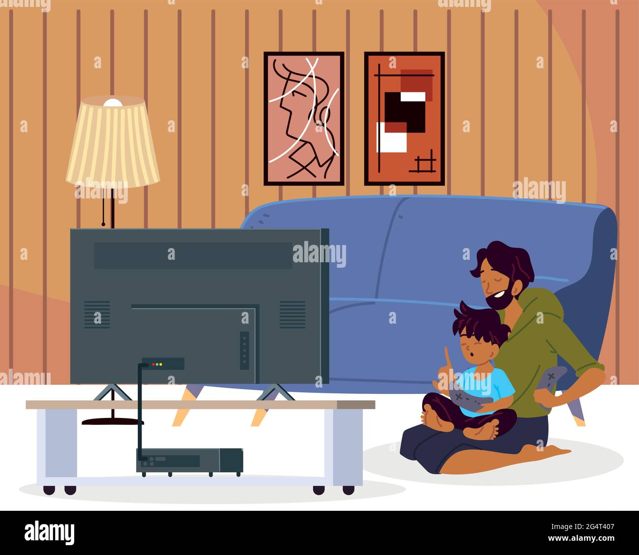 father playing video game with son Stock Vector Image & Art - Alamy
