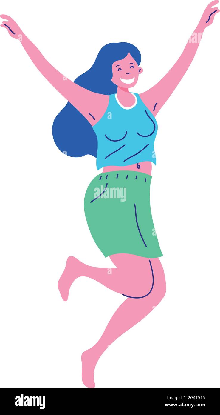 woman cartoon with hands up, girl female person Stock Vector Image ...