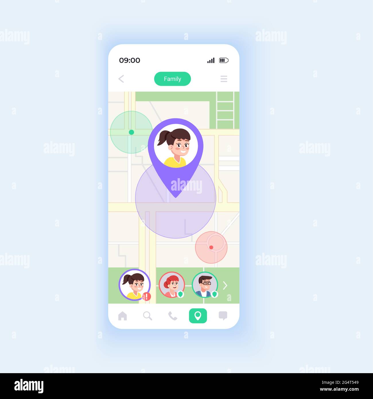 Children locator smartphone interface vector template Stock Vector ...