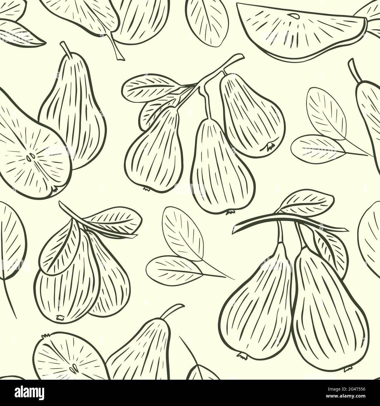 Pear sketch seamless pattern, vector. Wallpaper whole pear, on a branch ...