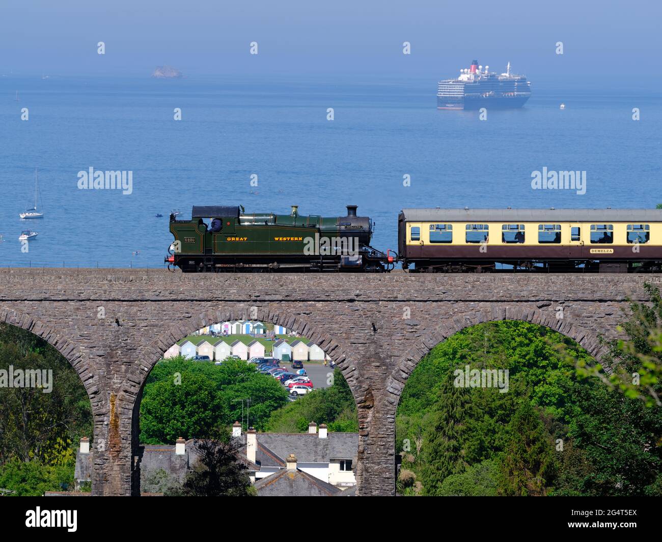 Great Western Steam Train Crossing Hookshill Viaduct with cruise ship ...