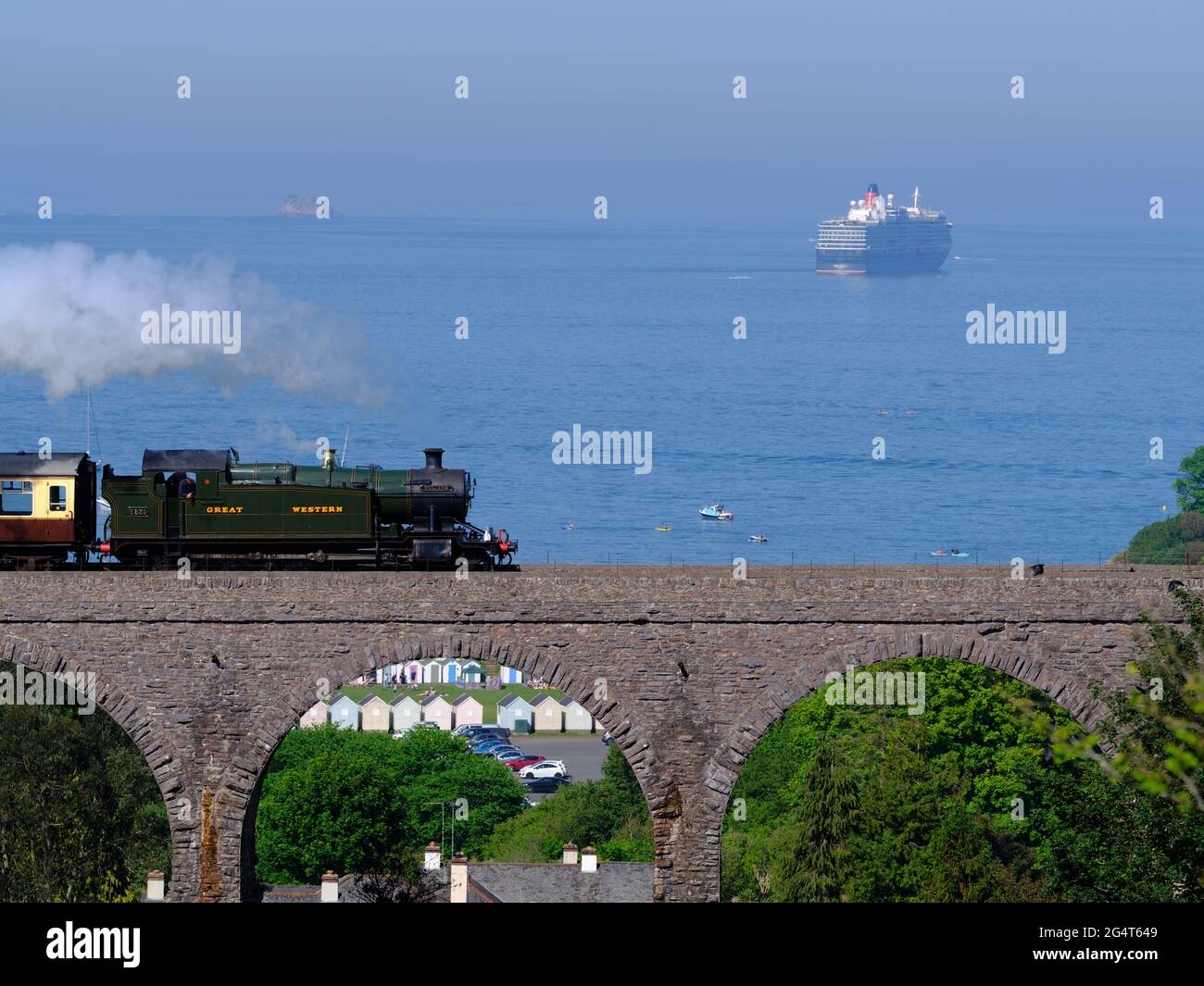 Great Western Steam Train Crossing Hookshill Viaduct with cruise ship ...