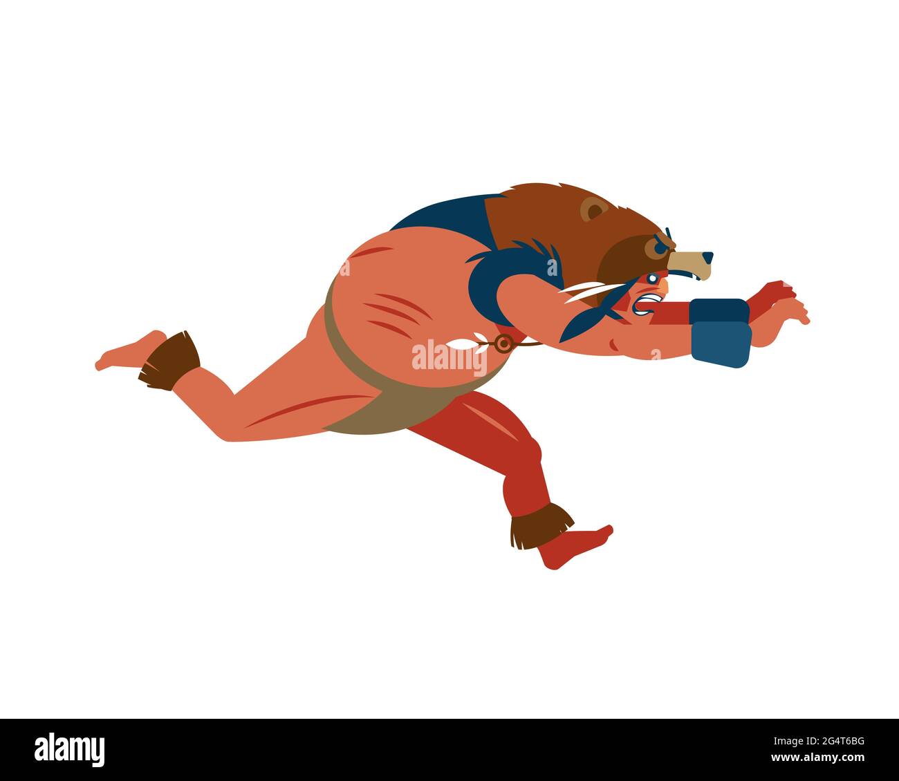 Native American big, strong warrior in skin of bear brave leaping ...