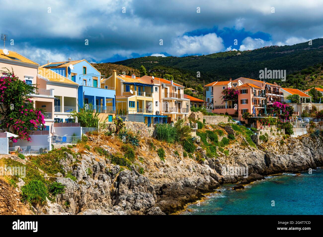 Assos village in Kefalonia, Greece. Turquoise colored bay in ...