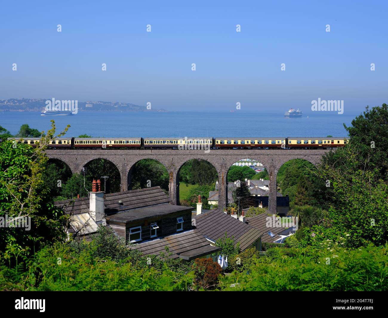 Great Western Steam Train Crossing Hookshill Viaduct with cruise ship ...