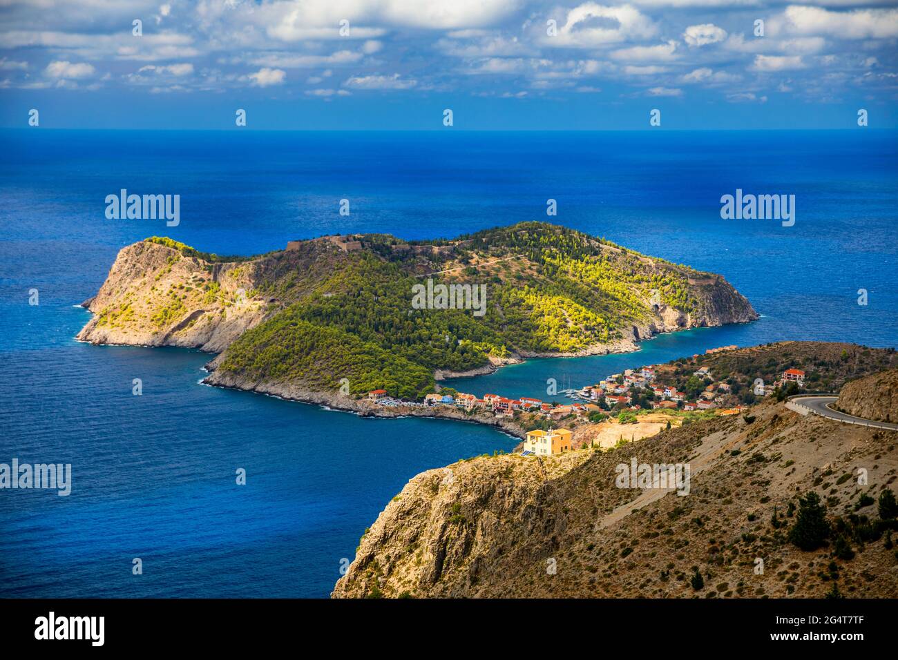 Assos village in Kefalonia, Greece. Turquoise colored bay in ...