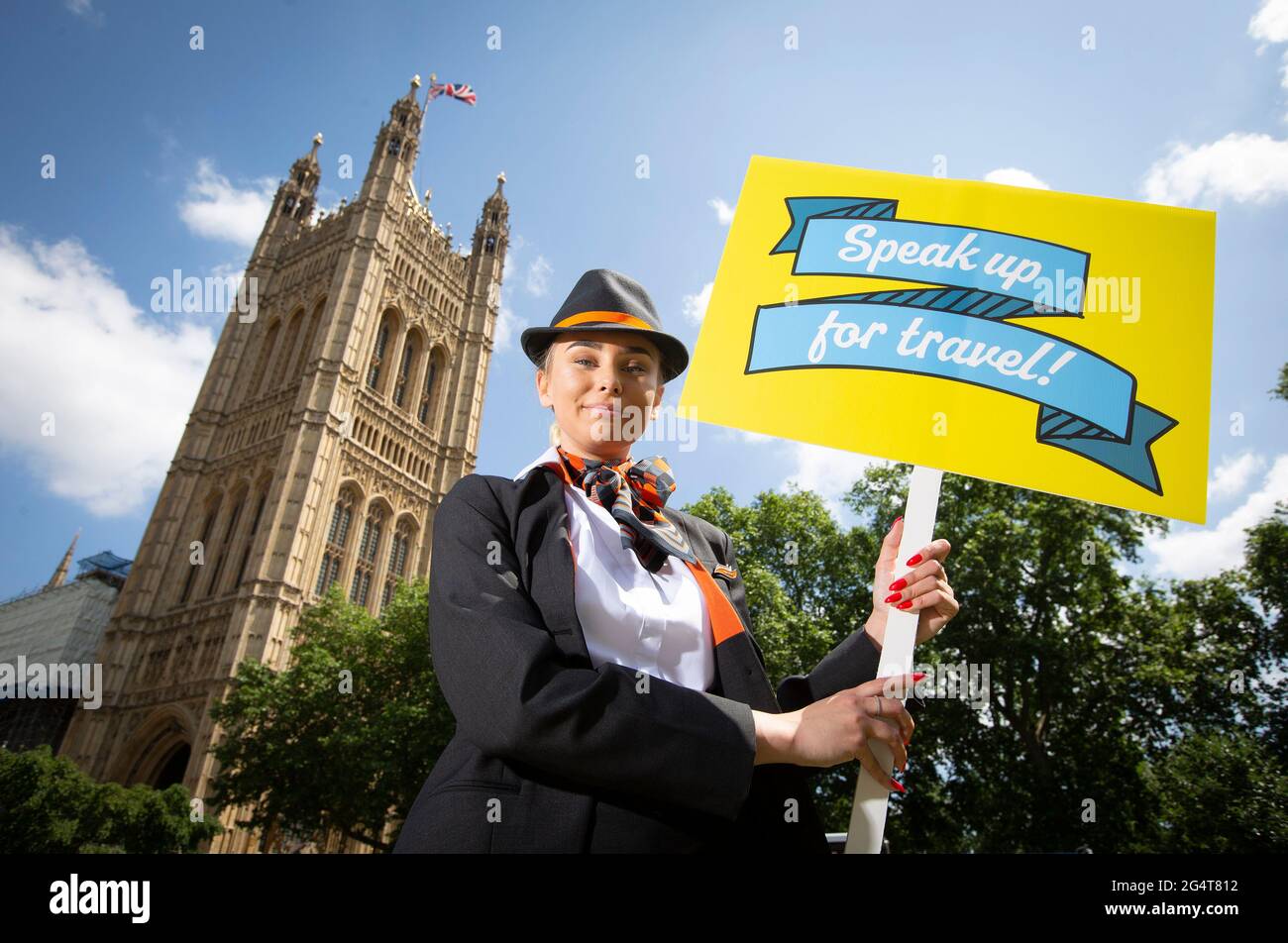 EDITORIAL USE ONLY?? easyJet cabin crew, Megan Howland Powell attends ...