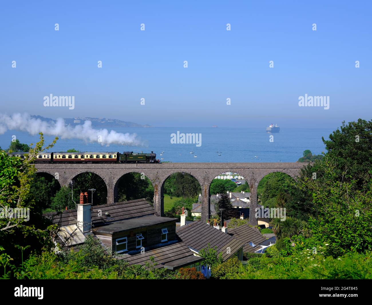 Great Western Steam Train Crossing Hookshill Viaduct with cruise ship ...