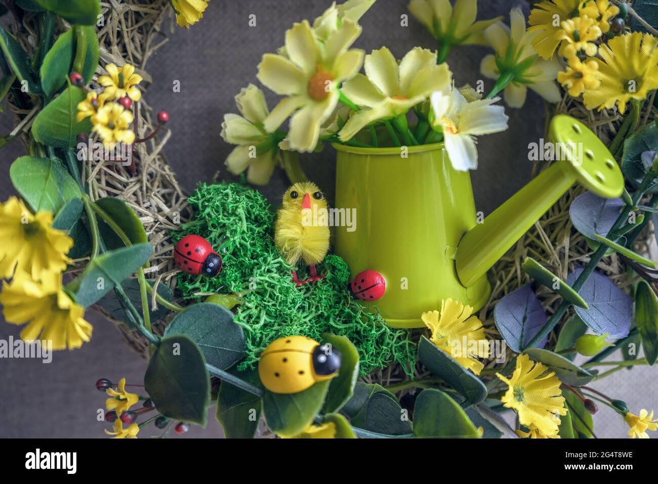cute and bright watering can with ladybugs and flowers as home decor ...