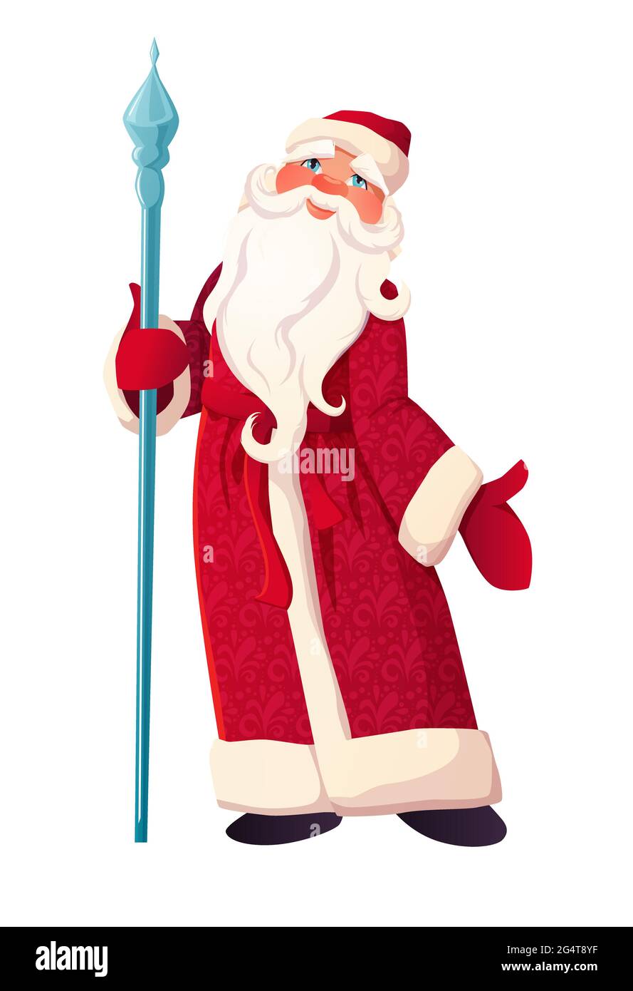 Russian Father Frost with stick in red clothes. Christmas character ...