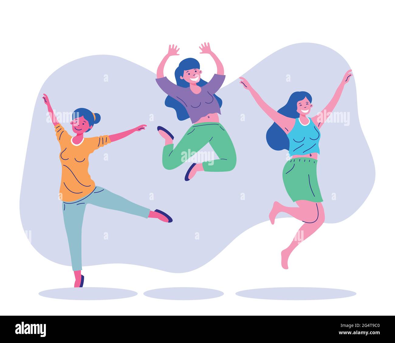 women cartoons jumping collection on white background Stock Vector ...
