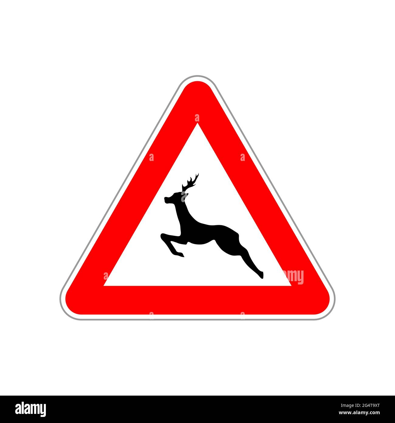 Deer icon on the triangle red and white road sign on white Stock Vector ...