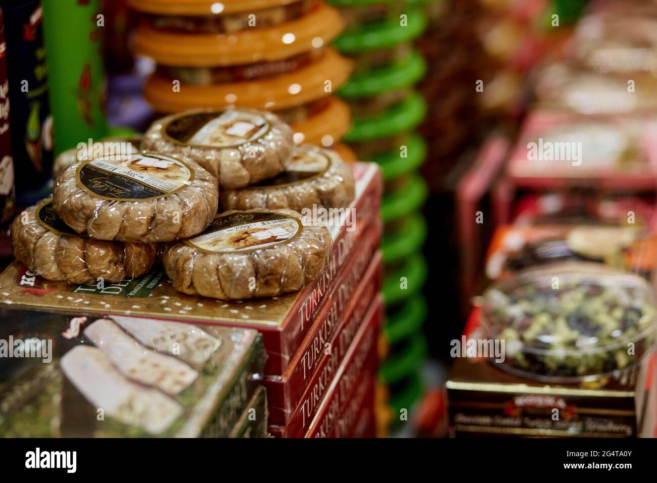 Kemer, Turkey - May, 25: Turkish delights on the counter in the ...