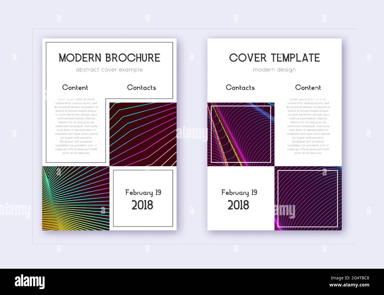 Business cover design template set. Rainbow abstract lines on wine red ...