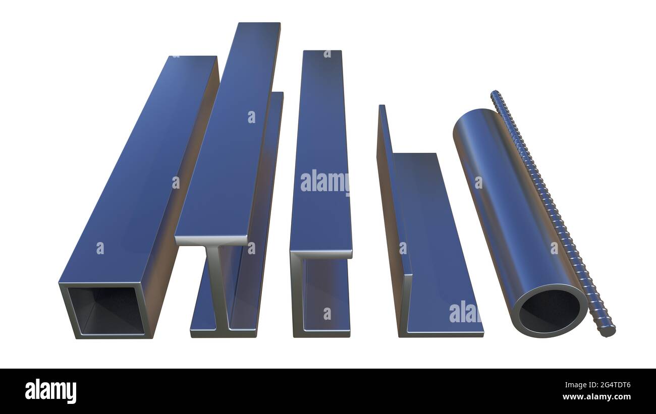 different metal profile - isolated cg industrial 3D rendering Stock ...