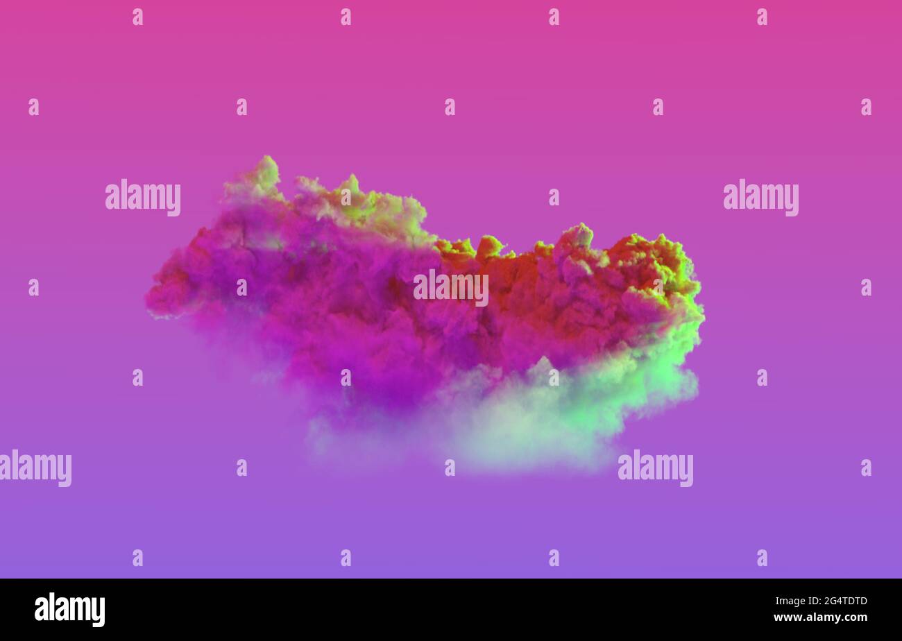 pink - green alone large cumulus , concept nature 3D rendering Stock ...