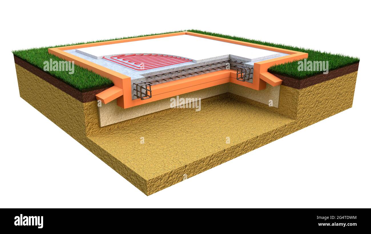 insulated reinforced concrete slab base, isolated industrial 3D ...