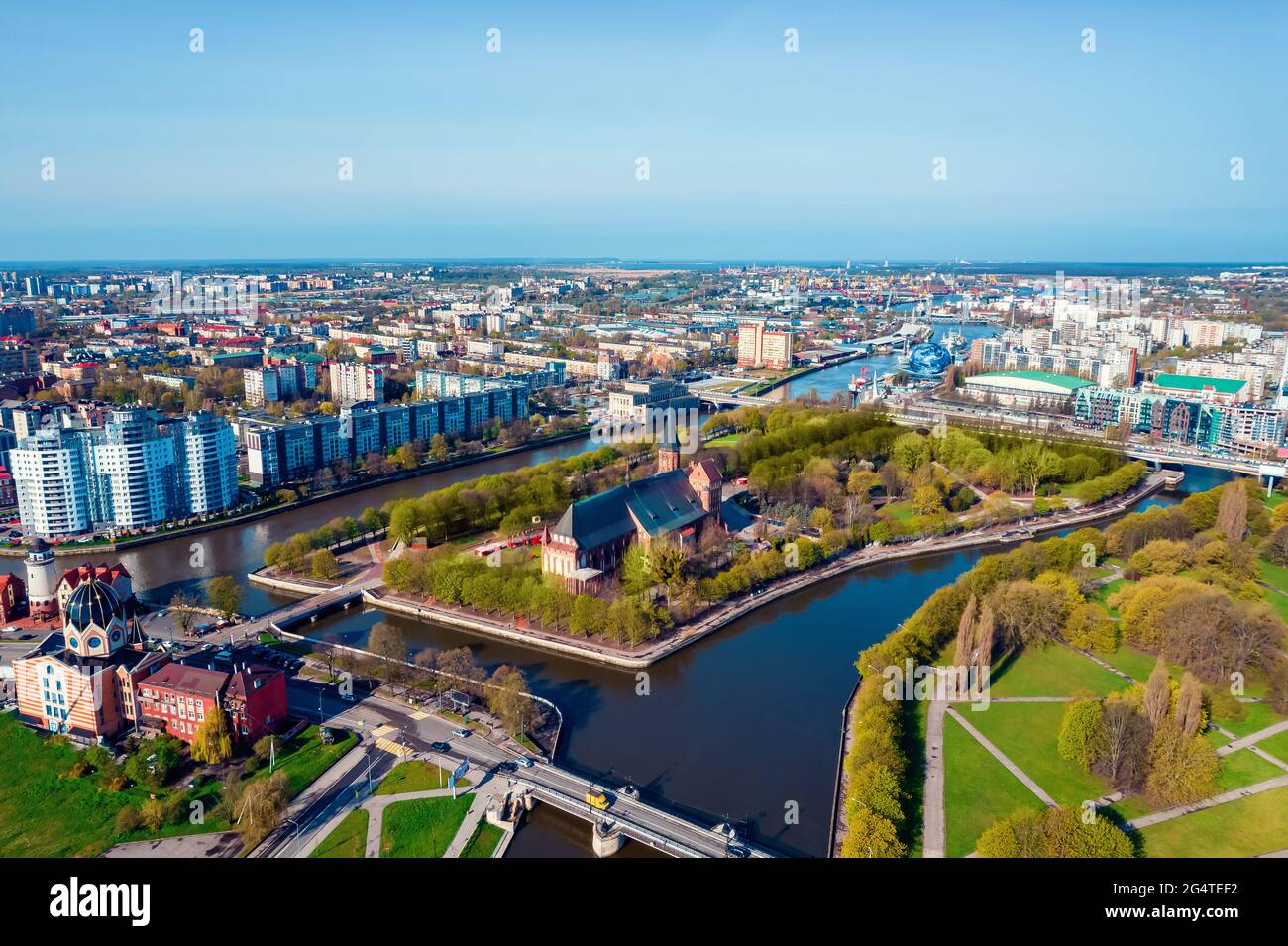Aerial top view Kant Island with blue sky city Kaliningrad Russia Stock ...