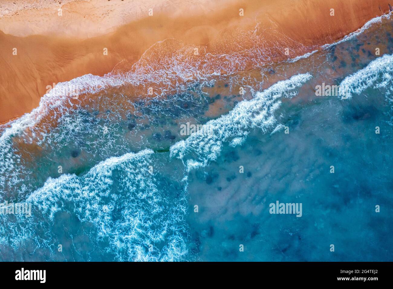Concept summer sunny travel image. Turquoise water with wave with sand ...