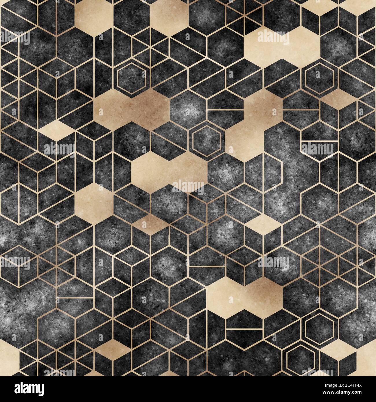 Seamless grungy hexagon pattern isometric geometry net print Stock ...