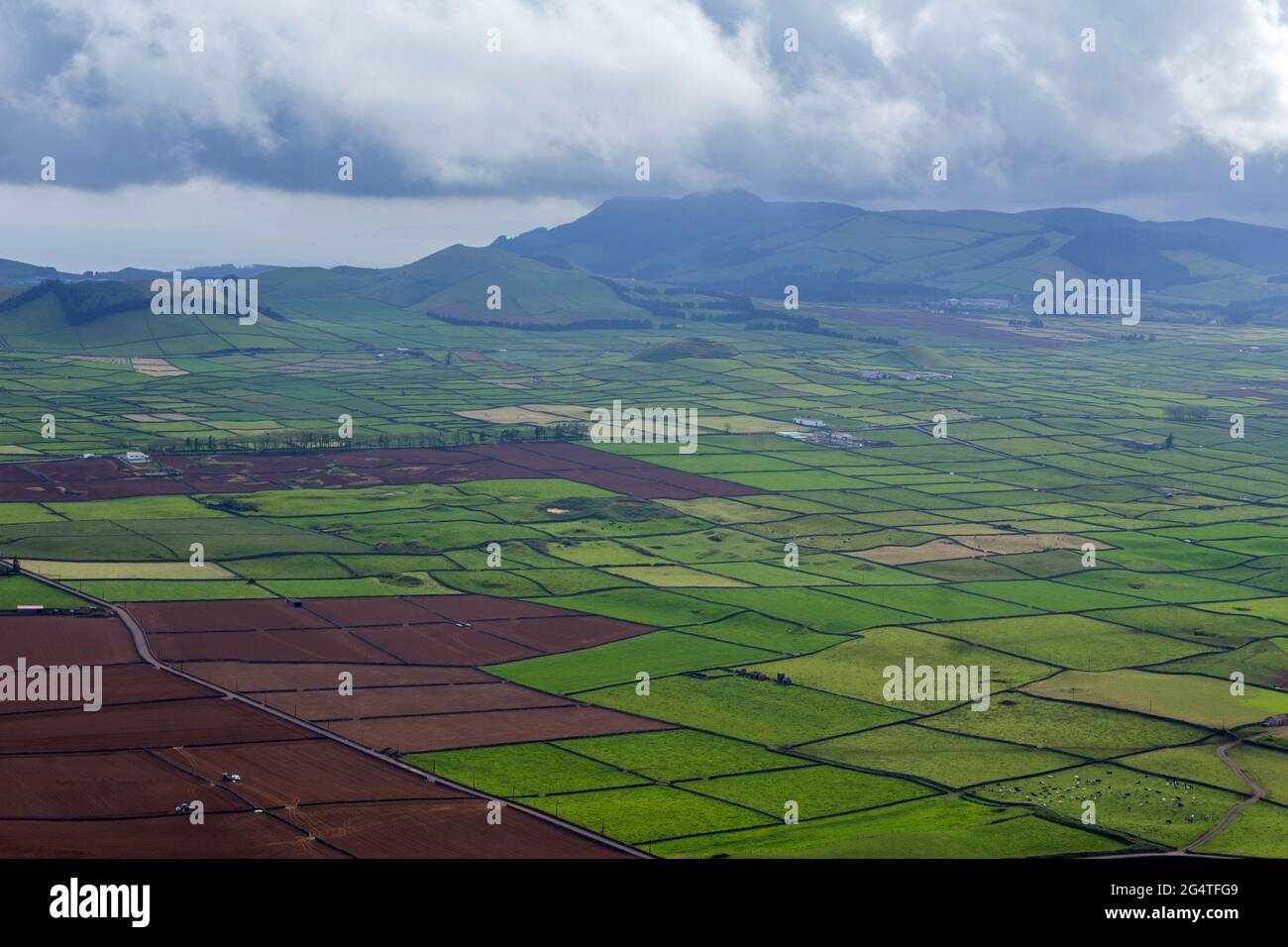 Top view of farm fields in the Terceira island in Azores, Portugal ...