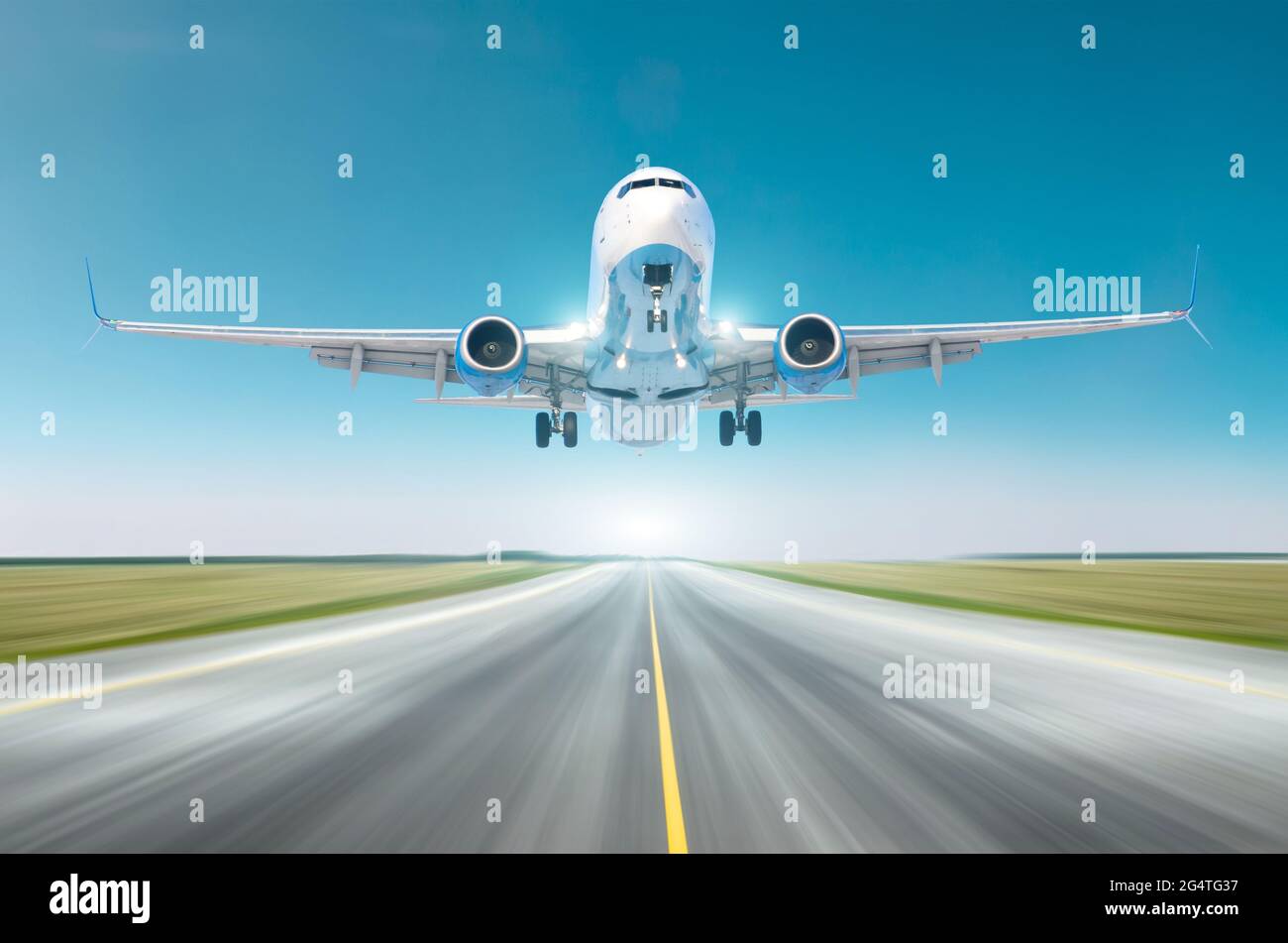 Airplane split-scimitar wing flying departure landing speed motion on a ...