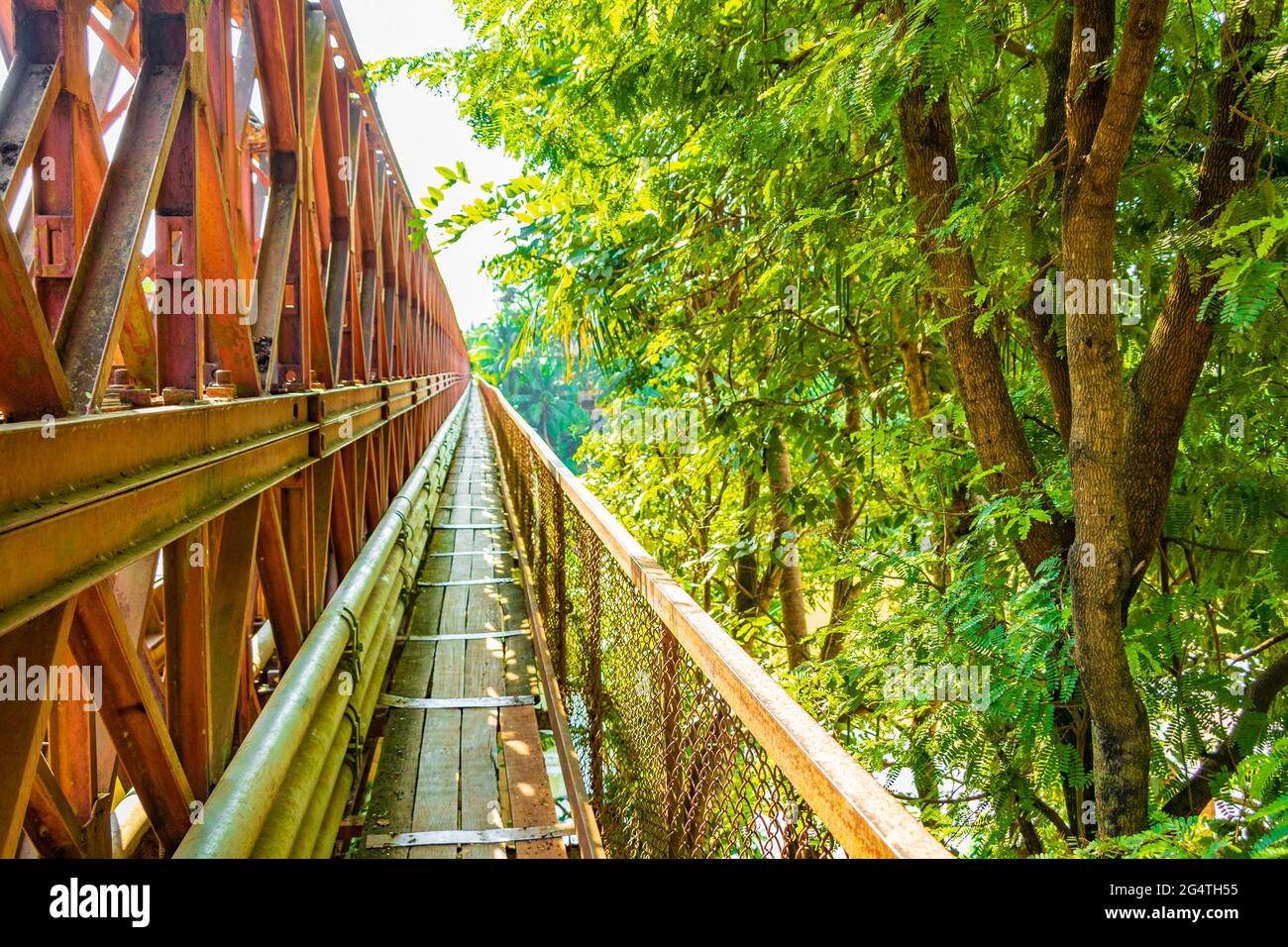 Old French Bridge of wooden board in Luang Prabang Laos Asia Stock ...