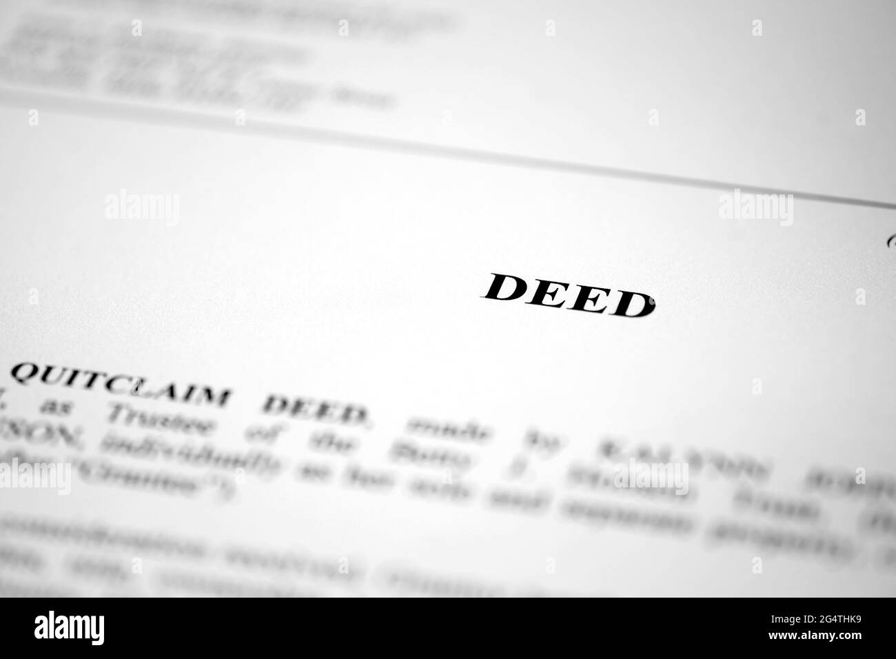 Deed for real estate transfer or transaction contract paper Stock Photo ...