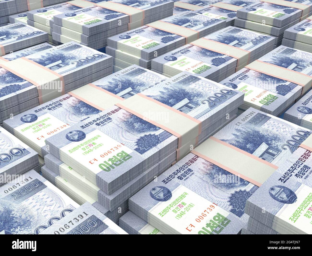 Money of North Korea. North Korean won bills. KPW banknotes. 2000 won ...