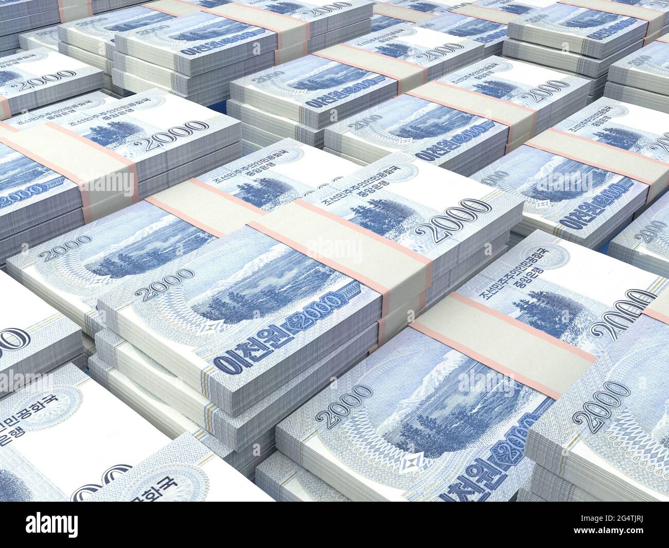 Money of North Korea. North Korean won bills. KPW banknotes. 2000 won ...