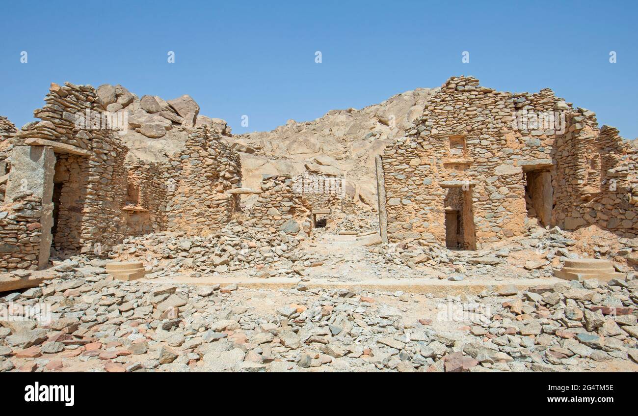 View across old abandoned ruins of Roman quarry town buildings at Mons ...