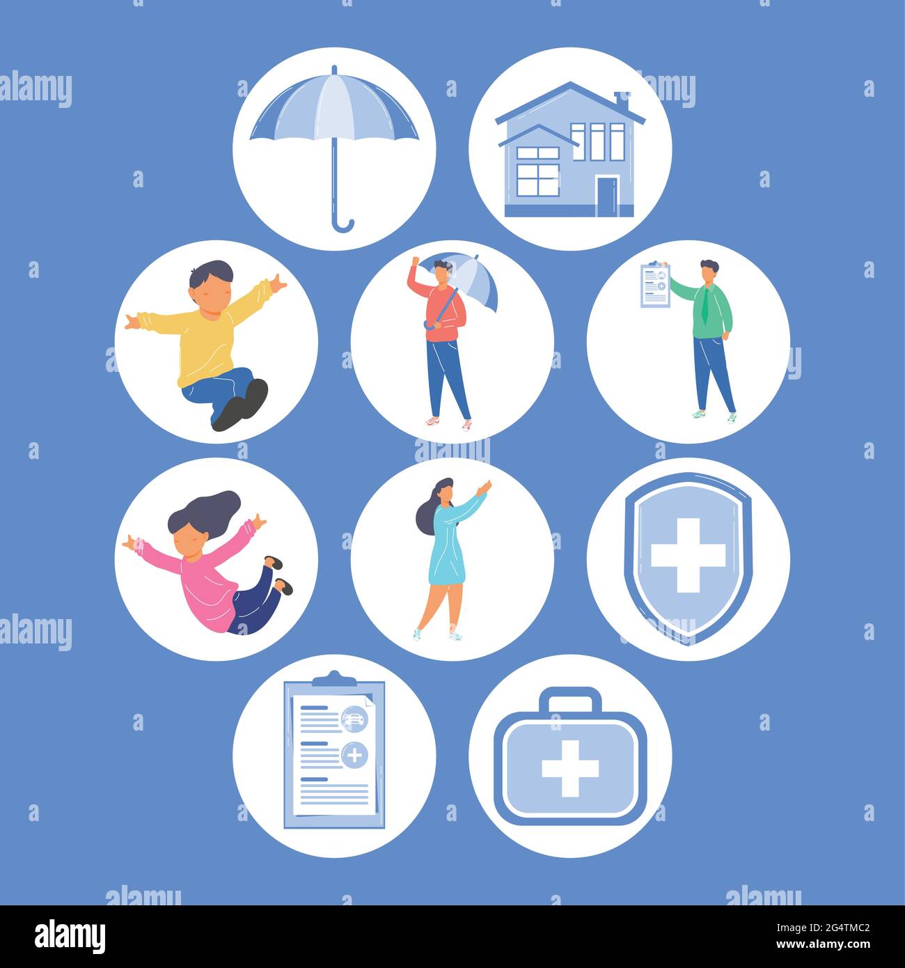 People with insurance symbol set on blue background Stock Vector Image ...