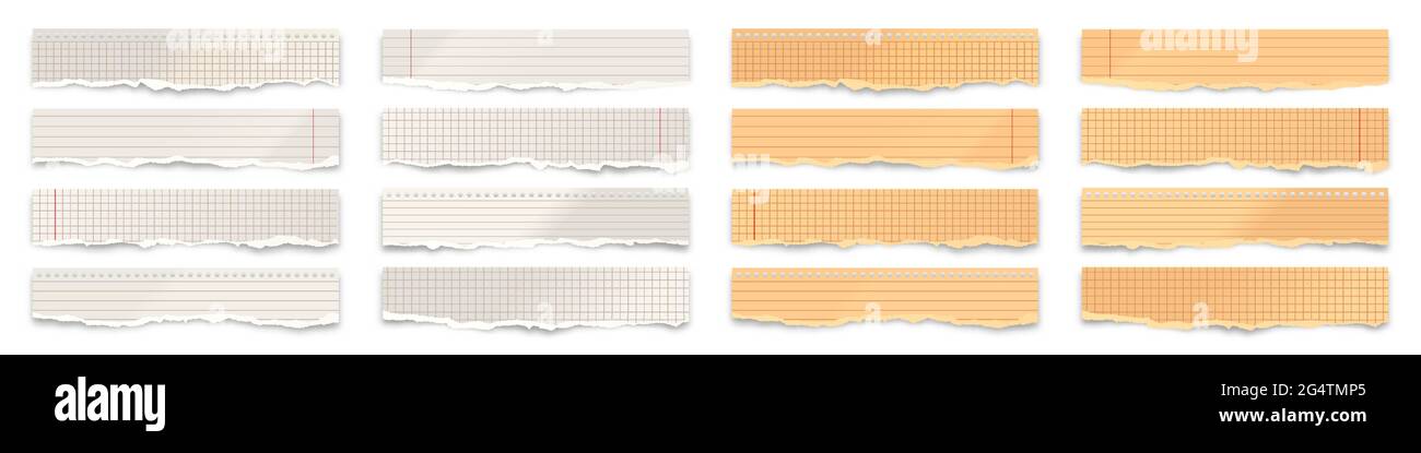 Ripped old paper strips isolated on white background. Realistic ...