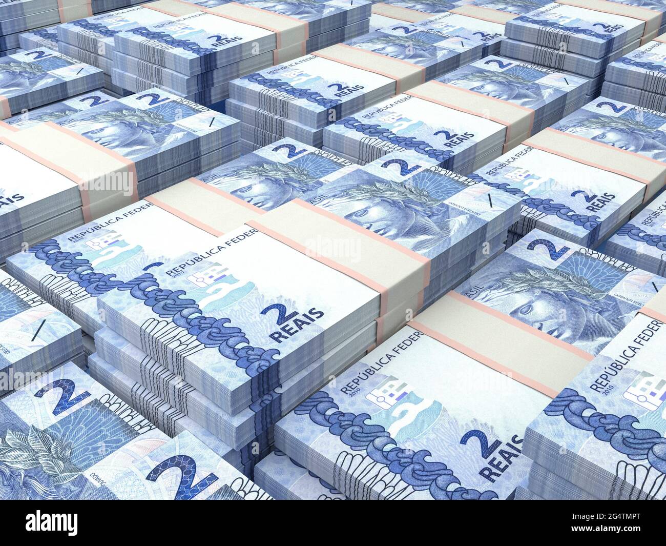 Money of Brazil. Brazilian real bills. BRL banknotes. 2 reals. Business ...