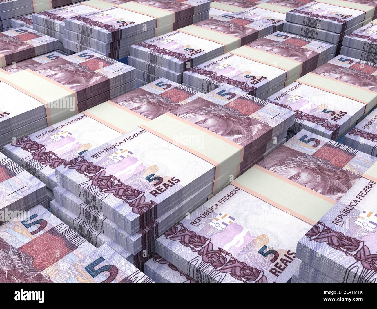 Money of Brazil. Brazilian real bills. BRL banknotes. 5 reals. Business ...