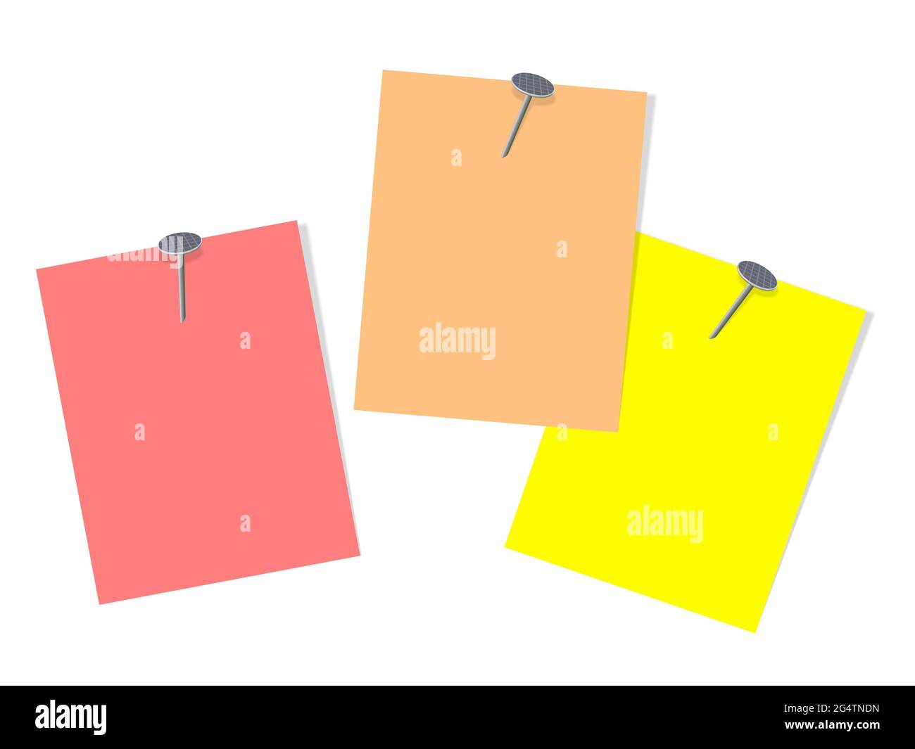 Three blank sticky notes against white background, 3d illustration ...