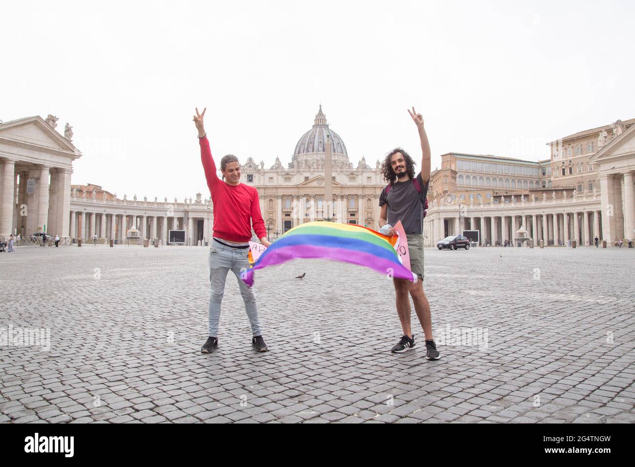Rome, Italy. 23rd June, 2021. Two LGBT activists in front of St. Peter ...