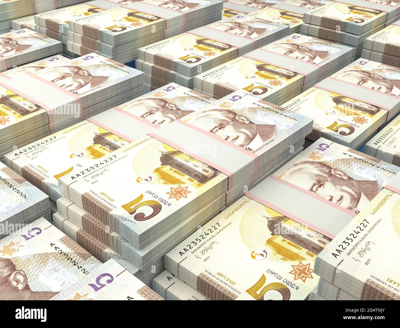 Money of Georgia. Georgian lari bills. GEL banknotes. 5 lari. Business ...