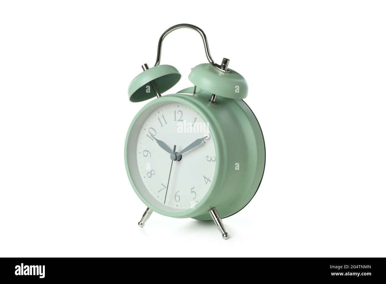 Mint alarm clock isolated on white background Stock Photo - Alamy