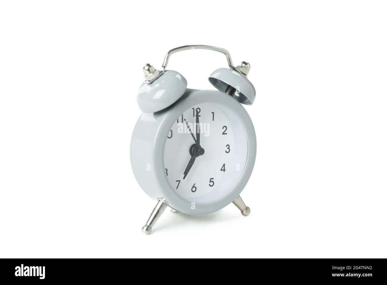 Gray alarm clock isolated on white background Stock Photo - Alamy