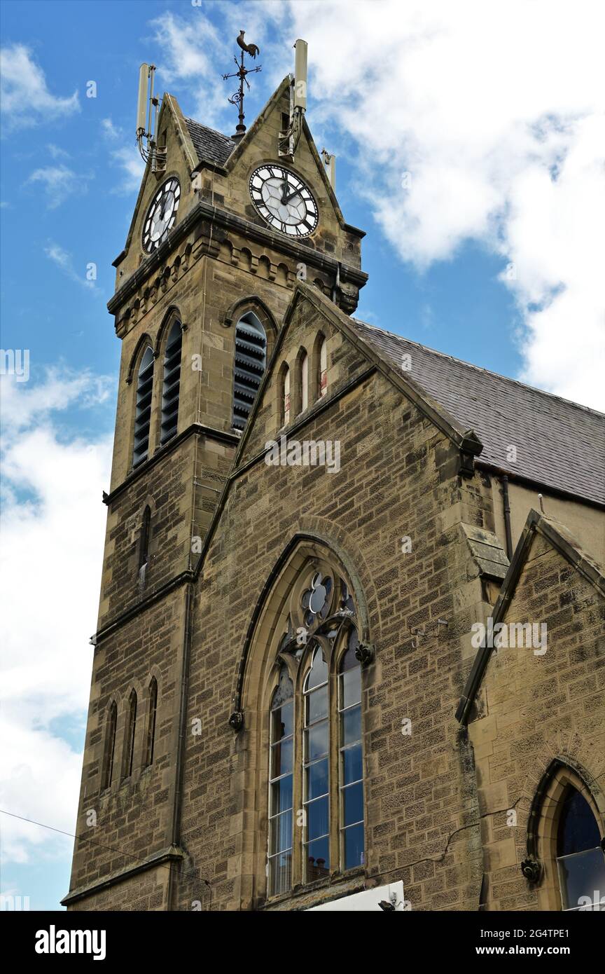 An exterior view of the architecture of a church building in the ...